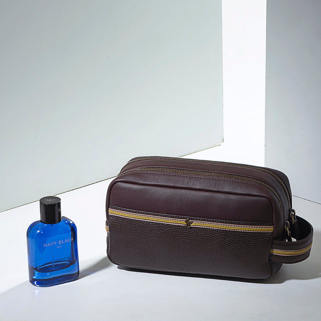 Shaving Kit with Double Zipper Leather Toiletry Bag | Premium Grooming ...