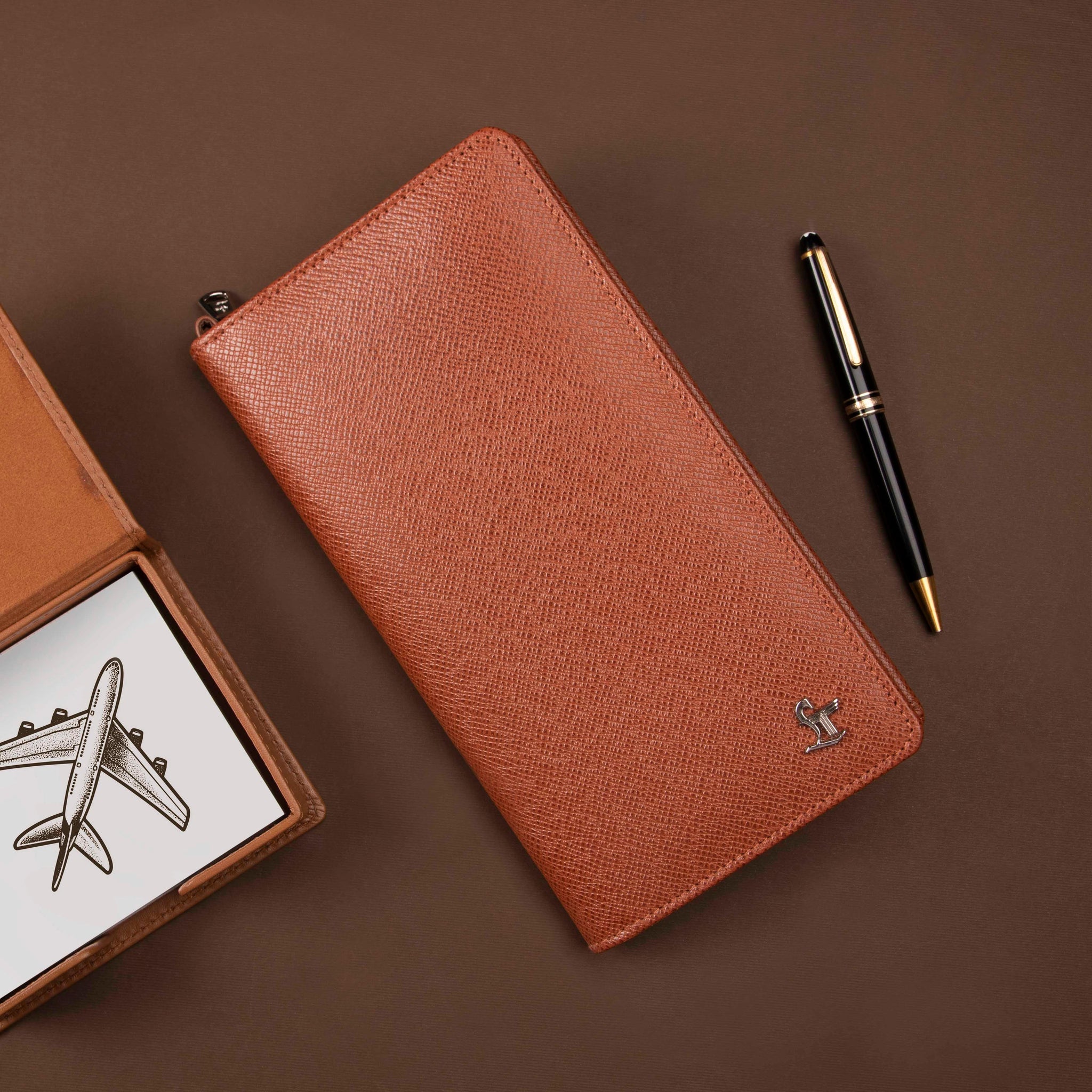 Full Zip Travel Wallet | 100% Genuine Leather | Color: Tan, Black, Blu